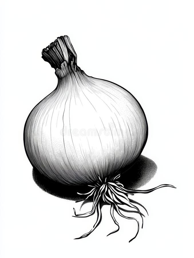 Single Onion Illustration a Grayscale Drawing of a Single Onion ...