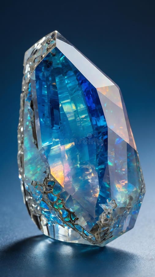 A Single Opal Crystal is Featured on a Pure Blue Backg Ai Generated ...