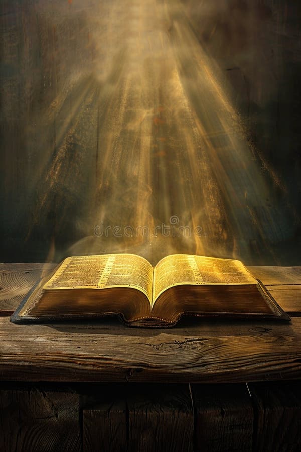 A Single Open Book Resting on a Wooden Table Stock Photo - Image of ...