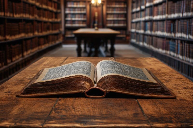 A Single Open Book Resting on a Wooden Table, Suitable for Use in ...
