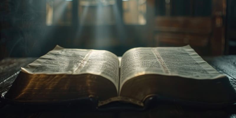 A Single Open Book Sits Atop a Wooden Table, Ready for Reading and ...