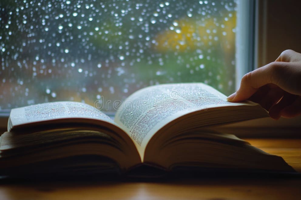 A Single Open Book Sits on Top of a Wooden Table, Ready for Reading or ...