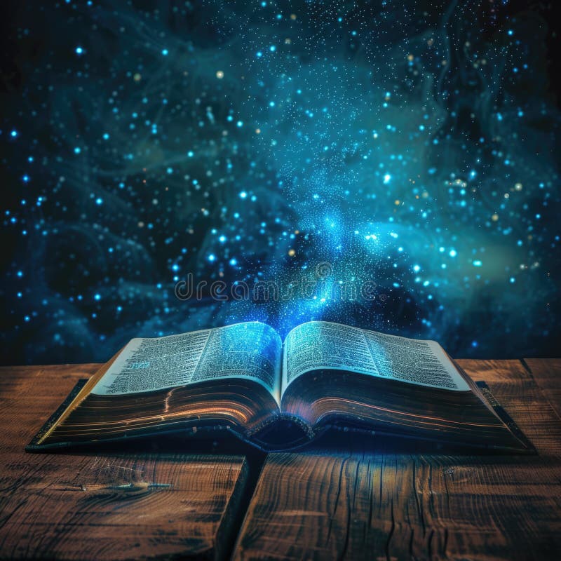 A Single Open Book Sits on a Wooden Table, Ready for Reading Stock ...