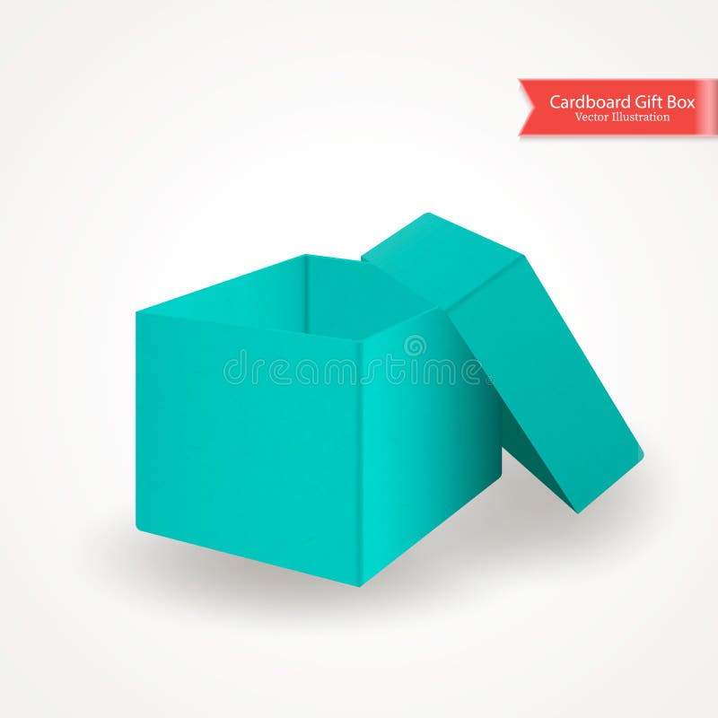 Single Open Cardboard Green Blue Box with Lid or Cover. Front View ...