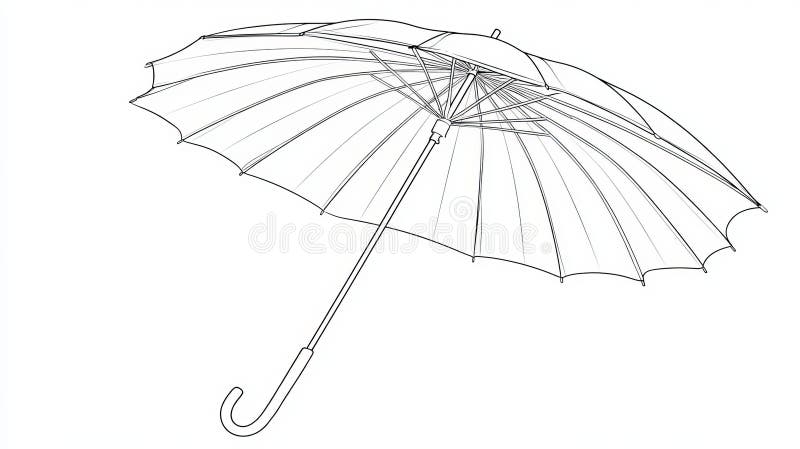 Single Open Umbrella Outline Drawing on White Background, Vector ...