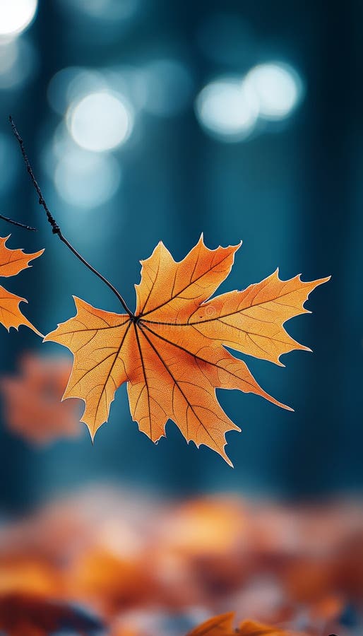 Single, Orange, Autumn Maple Leaf on Branch with Blurred Background ...
