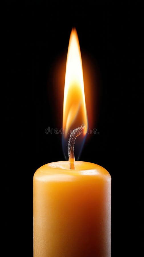 Single Orange Candle Flame on Black Background Illuminating Darkness Stock Illustration ...