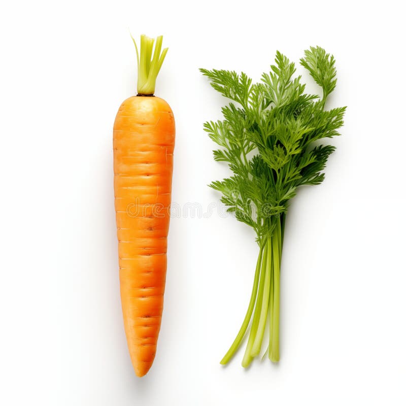Single Orange Carrot with Green Leaves on White Background Stock ...