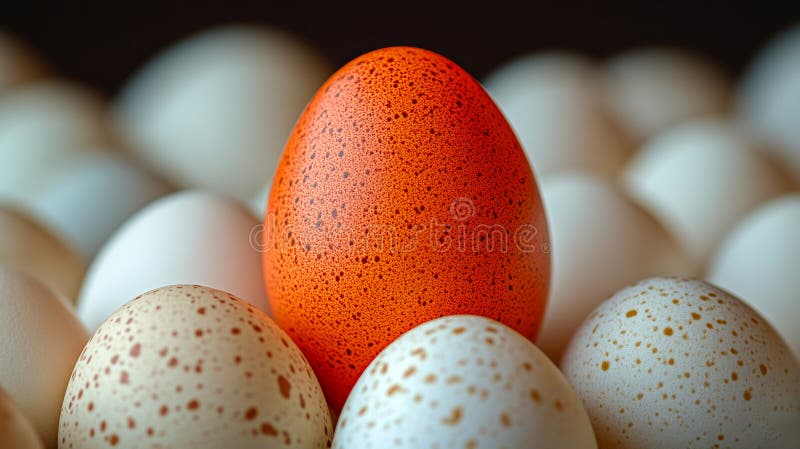 A Single Orange Egg is Surrounded by a Group of White Eggs Stock Photo ...