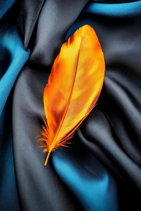 A Single Orange Feather on a Blue and Black Background Stock Photo ...