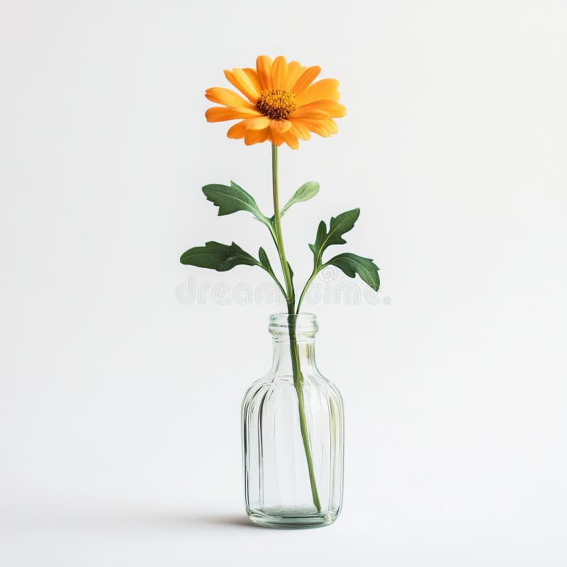 A Single Orange Flower is in a Clear Glass Vase Stock Illustration ...