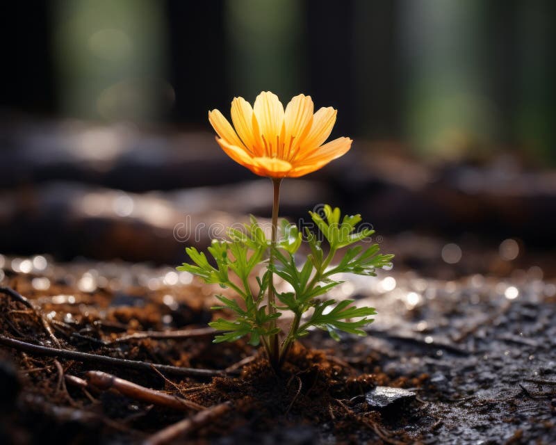 A Single Orange Flower is Growing Out of the Ground Stock Illustration ...