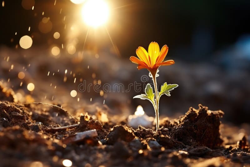 A Single Orange Flower Sprouting from the Ground, AI Stock Photo ...