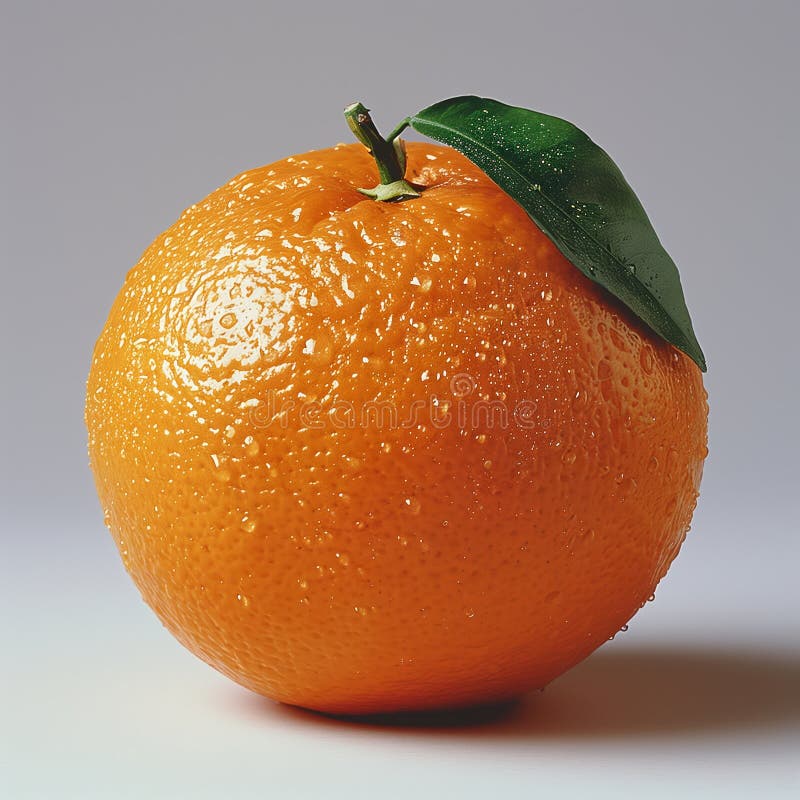 A Single Orange with a Green Leaf on a White Surface Stock Image ...