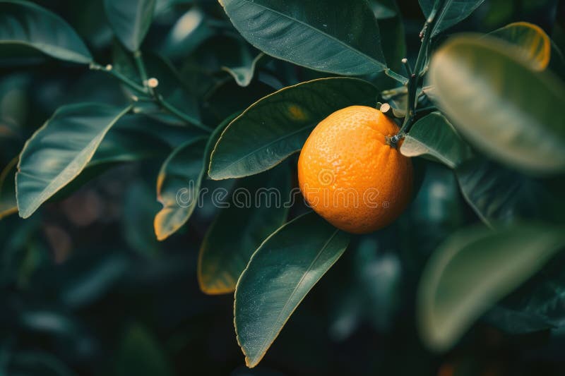 Single Orange on a Green Tree in the Garden Stock Photo - Image of ...