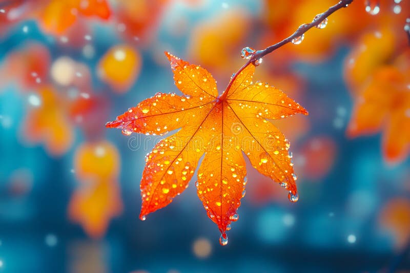 A Single Orange Leaf with Water Droplets on it Stock Photo - Image of ...