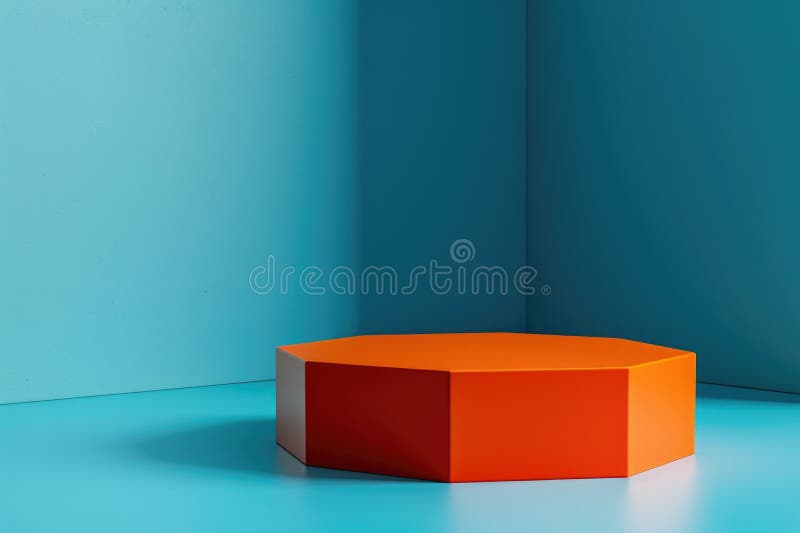 A Single Orange Octagon-shaped Podium Sits on a Teal Background Stock ...