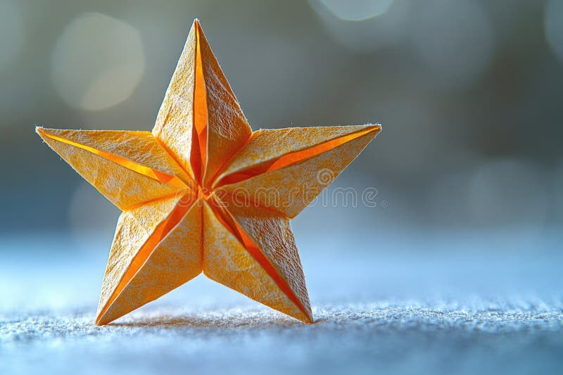 A Single Orange Origami Star Sitting on a White Surface Stock Image ...