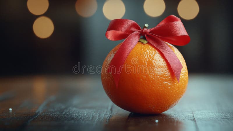 A Single Orange with a Red Ribbon Bow Stock Illustration - Illustration ...