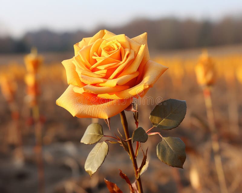 A Single Orange Rose in a Field Stock Illustration - Illustration of ...