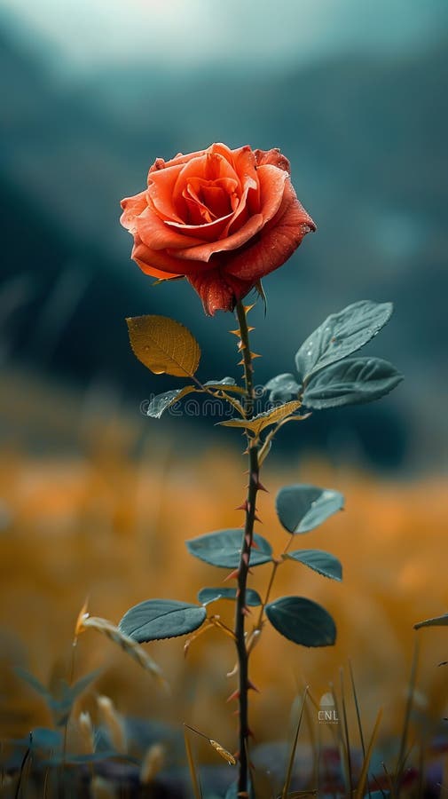 A Single Orange Rose in the Middle of a Field Stock Image - Image of ...