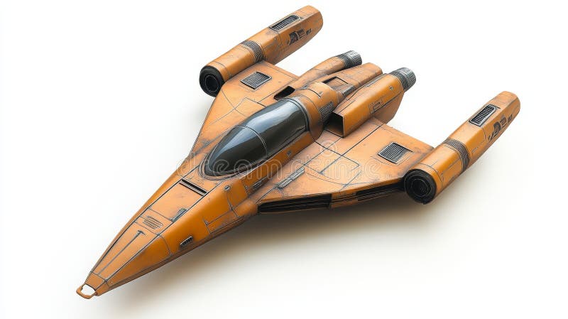 A Single Orange Spaceship is Isolated Against a Plain White Background ...