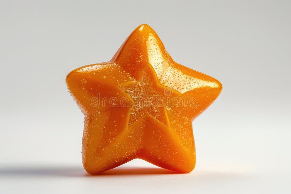 A Single Orange Star-shaped Candy Sitting on a White Surface Stock ...