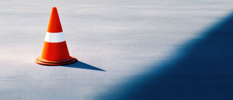 Single Orange Traffic Cone Casting Long Shadow on Pavement Stock ...