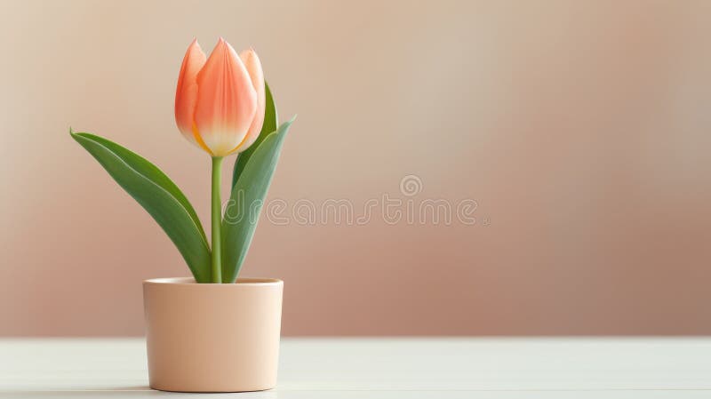 A Single Orange Tulip in a Small Pot on the Table, AI Stock Image ...
