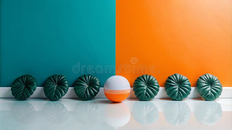 A Single Orange and White Sphere Sits on a White Surface in Front of a ...