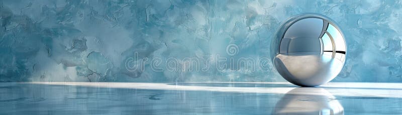 A Single Orb Sits on a Reflective Surface, Against a Blue, Textured ...