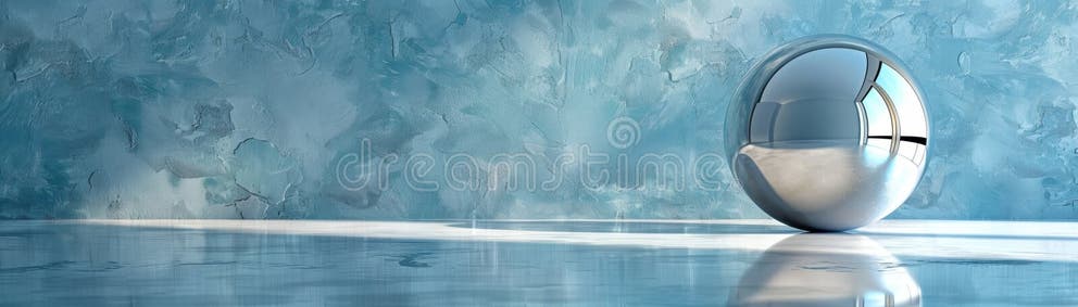 A Single Orb Sits on a Reflective Surface, Against a Blue, Textured ...