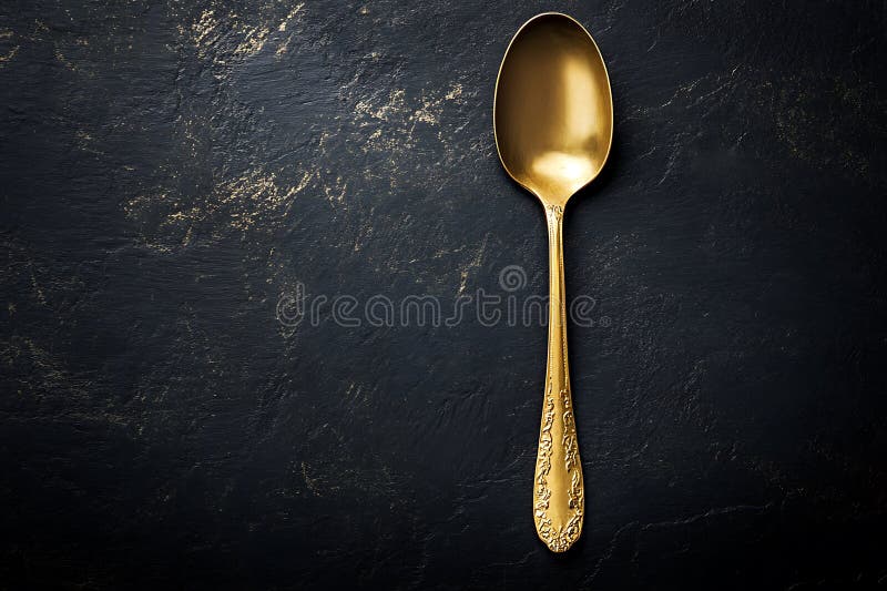 Elegant Gold Spoon on Dark Textured Background Luxury Tableware ...