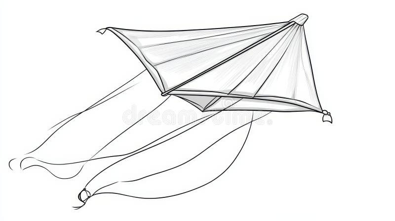 Single Outline, Black and White Vector Illustration of a Kite Soaring ...