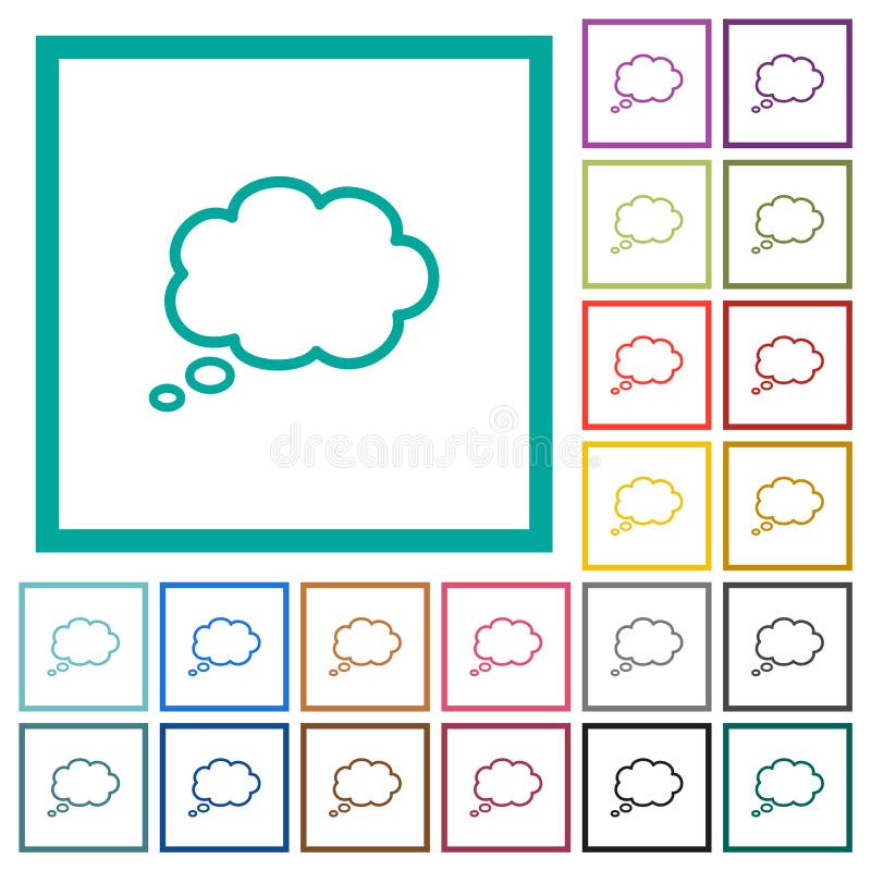 Single Oval Thought Cloud Outline Flat Color Icons with Quadrant Frames ...