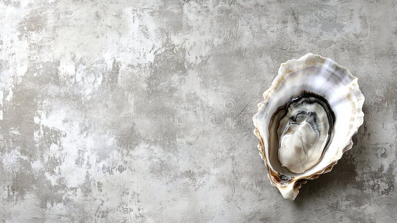 A Single Oyster Shell Styled on a Light Gray Concrete Surface with ...