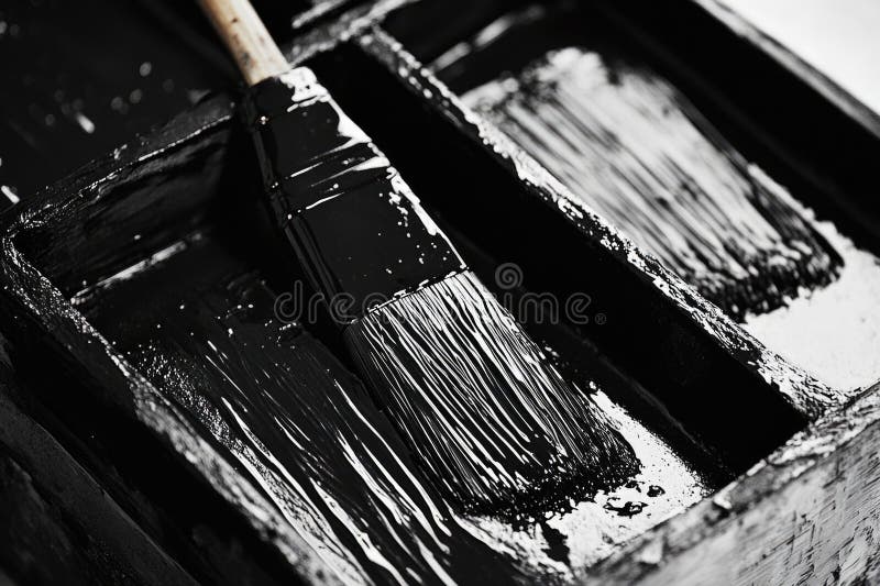 A Single Paintbrush Sits Inside a Box of Paint, Ready for Use Stock ...