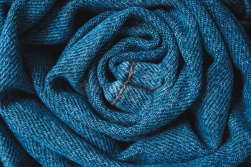 Single Pair of Blue Jeans Rolled Up. Macro Image of Denim Fabric Stock ...