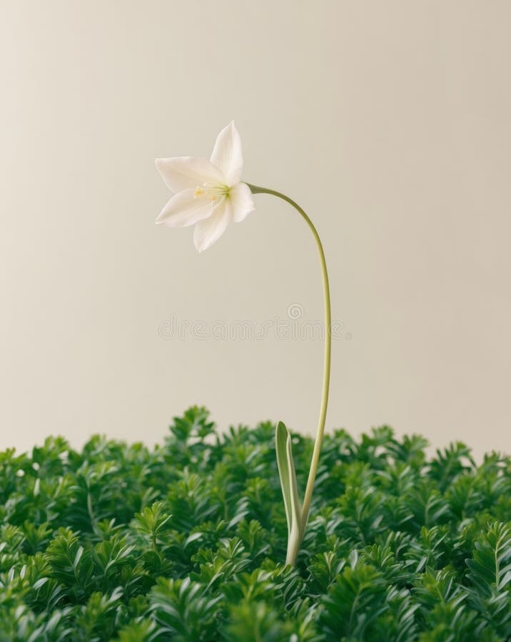 Single Pale Flower Amidst Lush Green Foliage. Stock Image - Image of ...