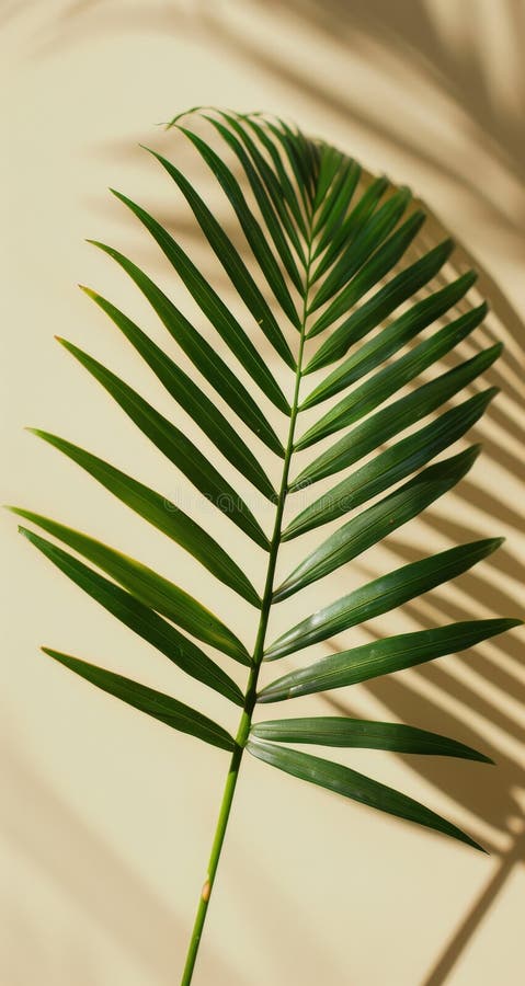 A Single Palm Leaf Casts a Shadow on a Beige Background Stock Image ...