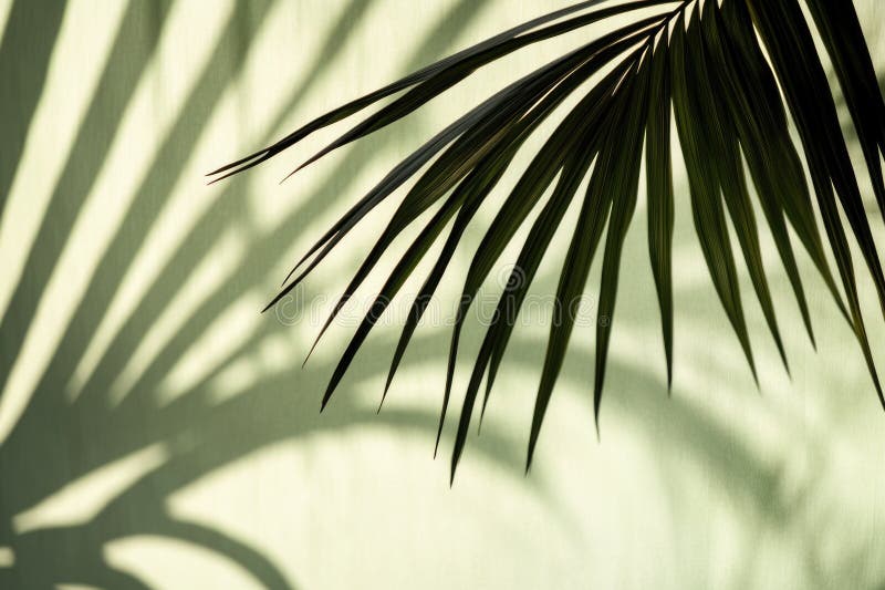 A Single Palm Leaf Lying Flat on a Wall with Its Stem Casting a Long ...