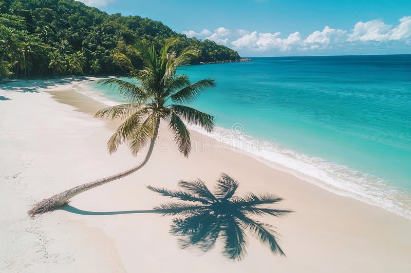 A Single Palm Tree Casting a Shadow on a Pristine Beach. Picture Stock Image - Image of island ...