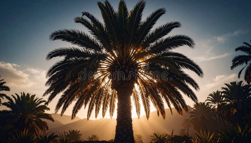 Single Palm Tree on Dark Soft Light .Background Concept. Generated ...