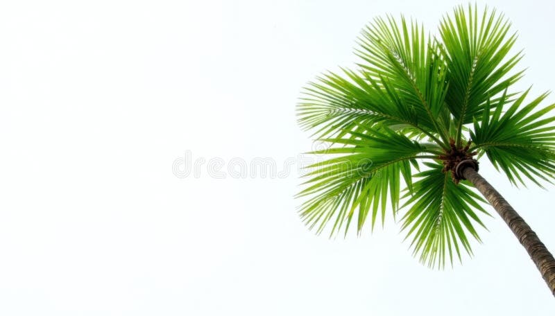 Single Palm Tree, Lush Fronds, White Background, Leaves, White ...
