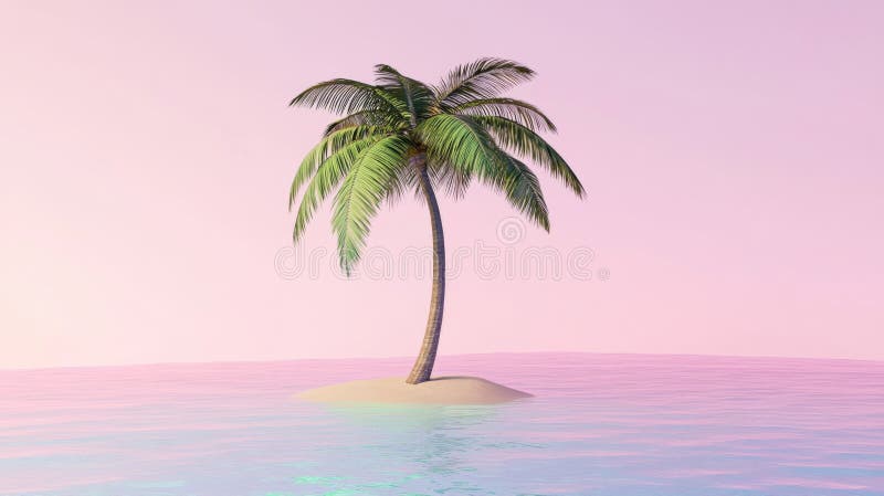Single Palm Tree on a Pink Pastel Island Stock Illustration ...