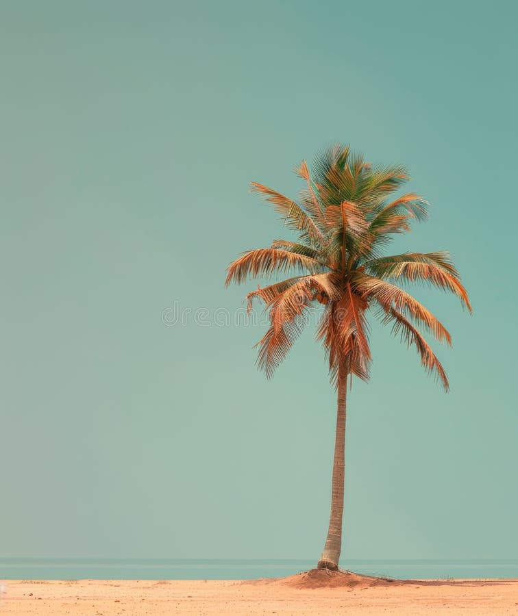 Single Palm Tree on Sandy Beach with Blue Sky and Clouds Stock Photo ...