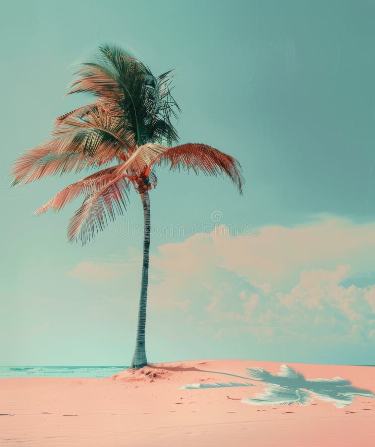 Single Palm Tree on Sandy Beach with Blue Sky and Clouds Stock Image ...