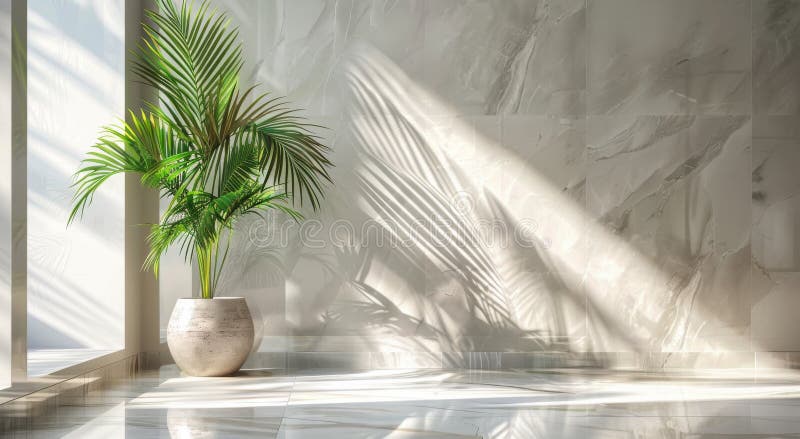 Single Palm Tree Stands Sunlit Room White Wall Stock Photos - Free ...