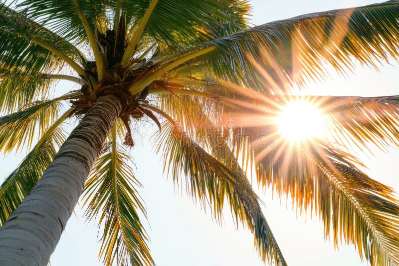 A Single Palm Tree with Sunlight Filtering through Its Fronds Stock ...