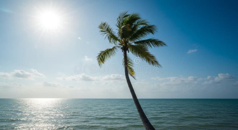 Single Palm Tree on Sunny Tropical Beach Stock Illustration ...